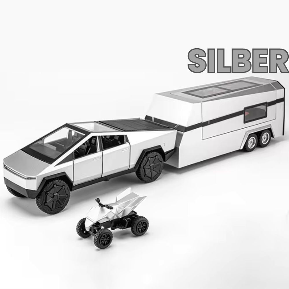 TESLA Cybertruck Modellauto mit Trailer & Beach Moto | Licht und Sound